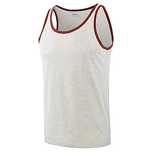 Vetemin Mens Premium Basic Solid Vintage Athletic Active Sports Jersey Tank Top Casual Shirts H.Oatmeal/Rusty L