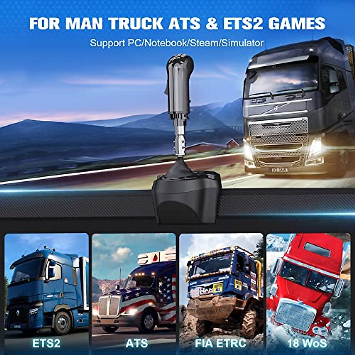 USB American Truck Simulator Shifter, Gearshift Knob Fit for ATS & ETS2 Games, PC Sim Racing Shifter Compatible with Logitech G27 G29 G920 Thrustmaster TH8A Fanatec SQ