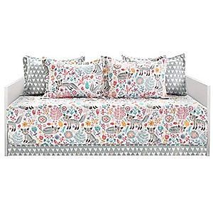 Lush Decor Pixie Fox 6 Piece Daybed Cover Set, Gray & Pink, 39"x75"