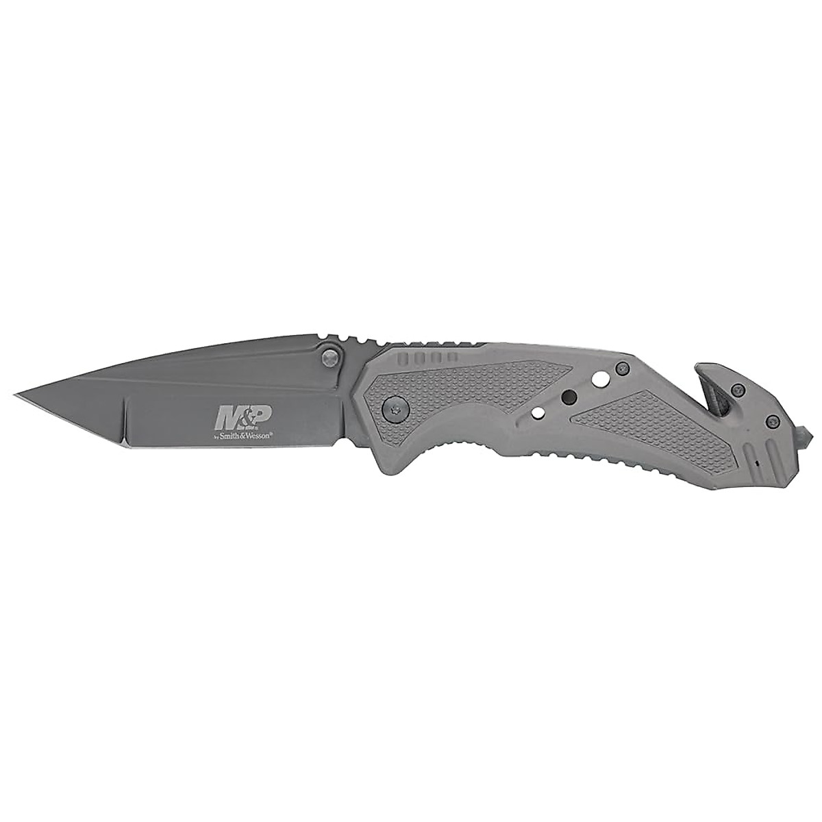 Smith & Wesson M&P SWMP11G 8.9in High Carbon S.S. Folding Knife with 3.8in Tanto Point Blade and Aluminum Handle for Outdoor, Tactical, Survival and EDC,Grey