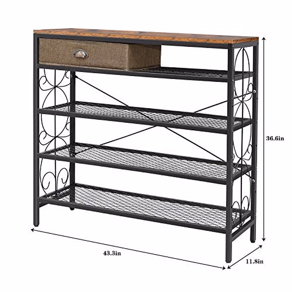 X-cosrack Shoe Rack, 4-Tier Shoe Rack Organizer Industrial Metal Closet wooden vertical Shoe Rack Storage Garage Shoe Stand for Closets Entryway Brown Black