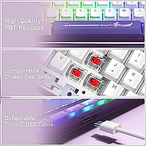 Womier WK61 Purple Keyboard - 60% RGB Mechanical Gaming Keyboard,Hot-Swappable Mini Keyboard w/Pudding Keycaps, Pro Driver/Software Supported - Red Switch(with Silicone Pad)
