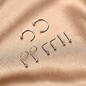 GAGABODY G23 Titanium 20G Nose Ring Hoop 2mm Press Fit Crystal Gem Nose Screw Nose Studs Ring L-Shaped Bone Piercing Jewelry