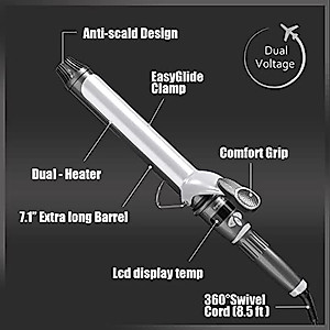 Keragard Curling Iron,Hot Tools Curling Iron with Ceramic Long Barrel,Curling Iron 1 1/2 Inch with Fast Heat Up Dual Voltage,LCD Display,22 Heat Setting for Long & Short Hair,Auto-Off(1.5 inch)