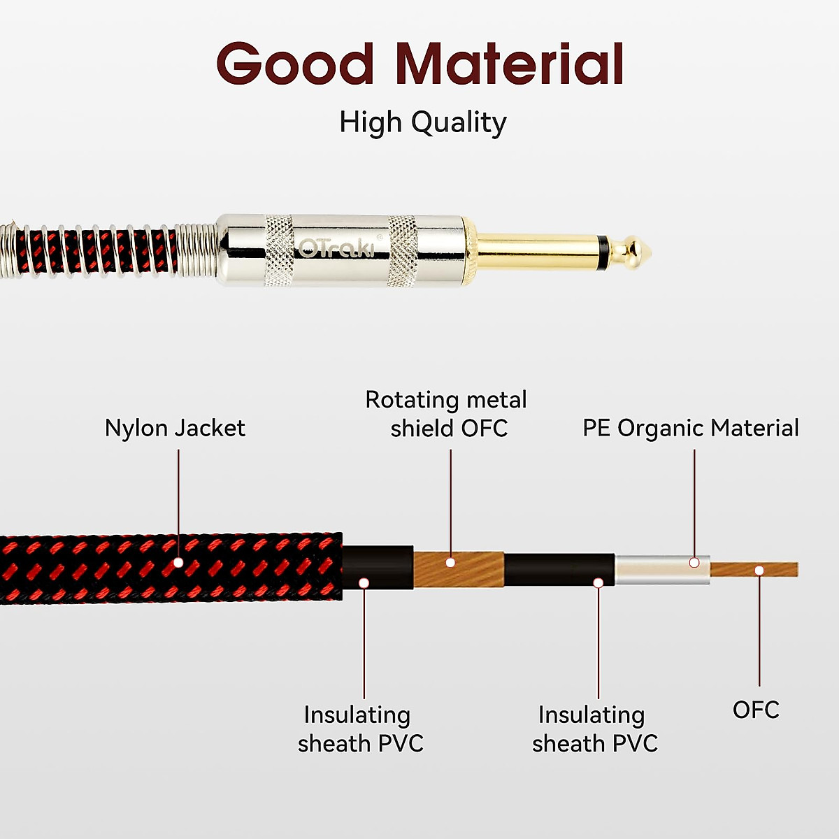 OTraki 3FT Guitar Cables 2 Pack Electric Guitar Chord 1/4 Inch Straight to Right Angle 6.35mm Gold Plated TS Plug Nylon Connect Guitar Instrument Cable for Guitar Bass Drum Audio Device 1M