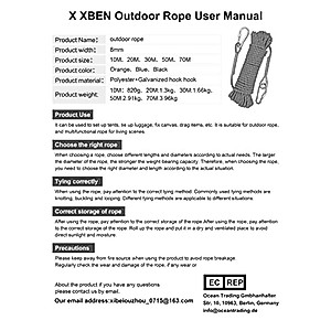 X XBEN Outdoor Climbing Rope 10M(32ft) 20M(64ft) 30M (96ft) 50M(160ft) Rock Climbing Rope, Escape Rope Ice Climbing Equipment Fire Rescue Parachute Rope (32 Foot) - Orange