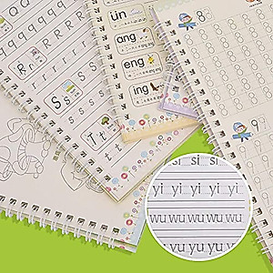 Magic Practice Copybook, Reusable Practice Calligraphy Tracing Book Set with Chinese, English, Painting, Spelling, Digital, Math