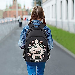 NFMILI Pink Snake Floral Kids Backpack Lightweight Middle School Elementary Bookbags for Boys Girls School Bag with Chest Strap 11.6 X 6.9 X 16.7 in