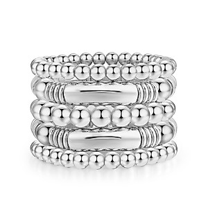 Silver Bangles Bracelet for Women Chunky Curved Stacking Plated Bead Ball Stretchable Bracelets