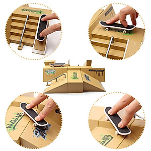 icoko Skate Park Kit, 8 PCS Skate Park Kit Ramp for Mini Finger Skateboard Ultimate Parks Training Props with 3 Finger Skateboard and 4 Silicone Mat Set