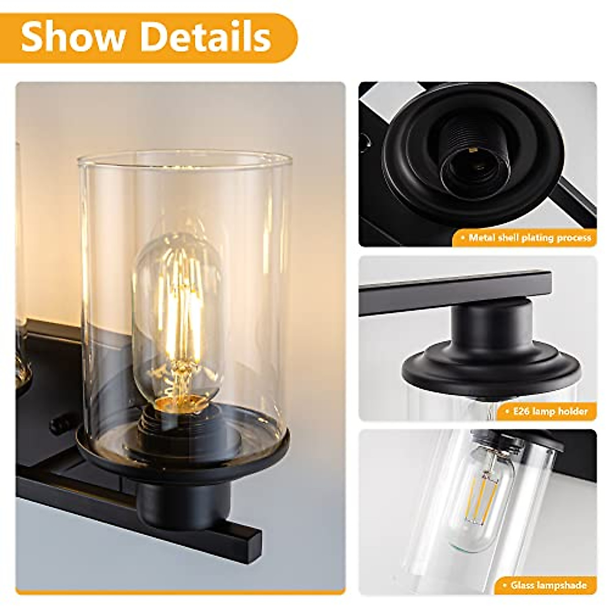 RyaHQ Bathroom Light Fixtures Over Mirror Bathroom Vanity Light Fixture 3 Light Vanity Lights for Bathroom Vanity Lighting Fixtures Wall Sconce Wall Lamp Wall Light Fixtures Black