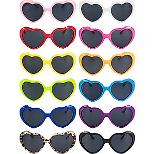 Blulu 12 Pieces Neon Colors Heart Shape Sunglasses for Women Party Favors and Festival (Mixed Color)