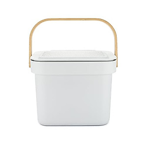 Full Circle Post Modern Stainless Steel 1.5 Gallon Compost Bin - Odor-Free Kitchen Countertop Composter with Charcoal Filter and Non-Scratch Base for Food Waste