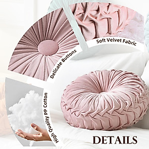 Teieas Round Throw Pillow Velvet Home Decoration Pleated Round Pillow Cushion for Couch Chair Bed Car Black
