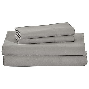 Amazon Brand – Stone & Beam Rustic Solid 100% Cotton Flannel Bed Sheet Set, King, Heather