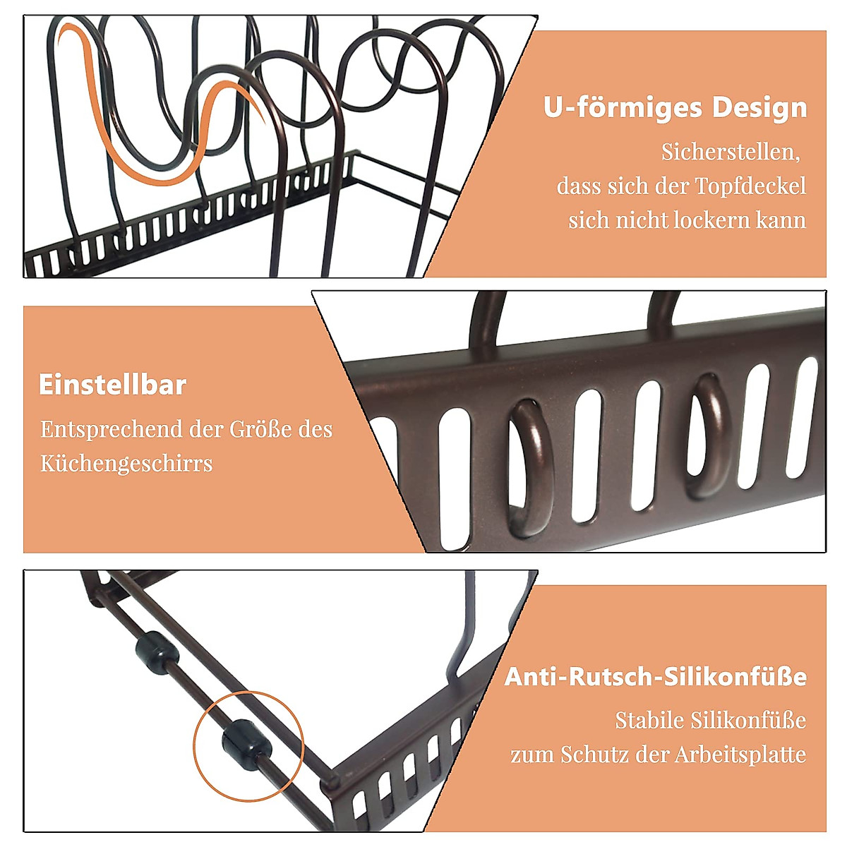 SPEENSUN Pot Lid Organizer,Lid Organizer,Expandable Detachable Pot And Pan Organizer For Cabinet With 7 AdjustableDividers,Not Easy To Tilt Or Bend Heavy Iron Pan Organizer Rack For Cabinet Organizer