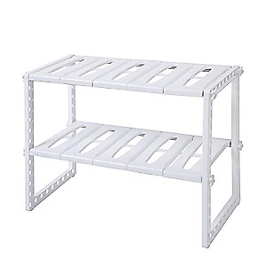 Multifunctional Kitchen Storage Expandable Under Sink Organizer - Storage Rack with Removable Shelves and Steel Pipes Storage Organization Racks & Holders Under-Sink Organizers White