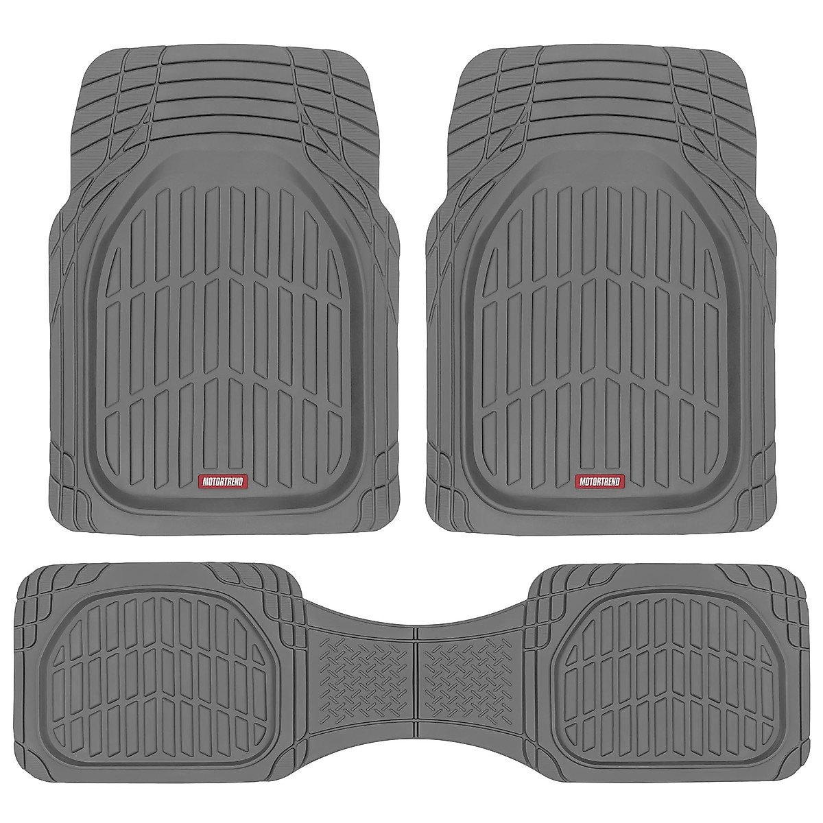 Motor Trend FlexTough Floor Mats for Cars, Gray Deep Dish All-Weather Mats, Waterproof Trim-To Fit Automotive Floor Mats for Trucks SUV, Universal Liner Car Accessories