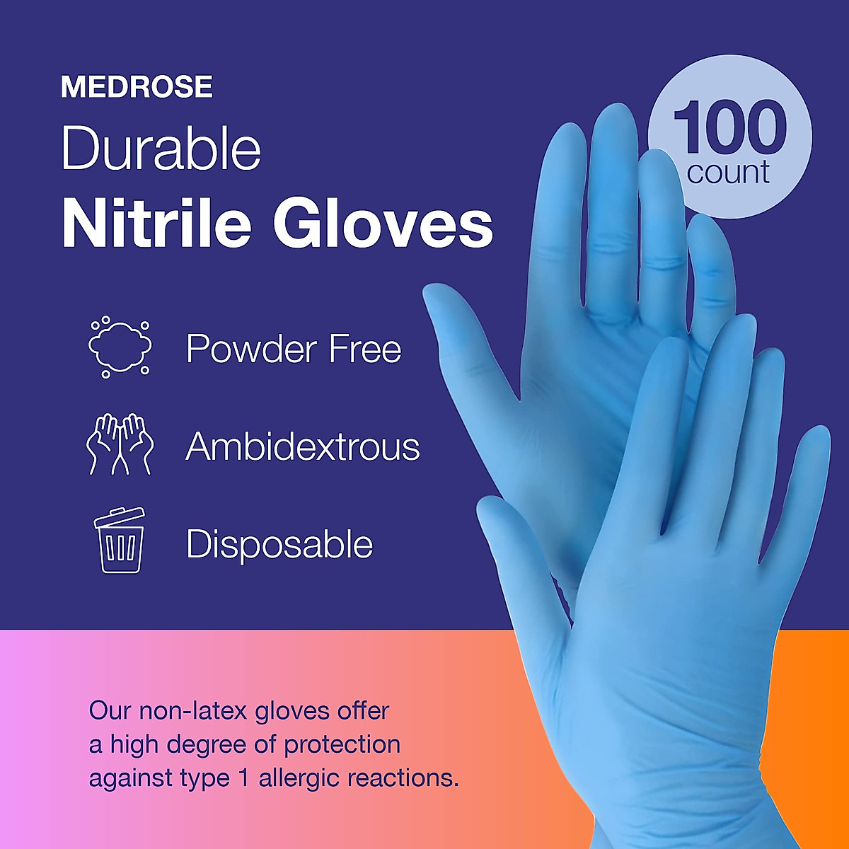 MedRose Medium Nitrile Gloves - 200 Count Disposable Gloves Latex Free - Powder Free Non-Latex Gloves, Medical Exam Glove