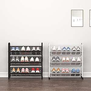 FKUO 3 Tier Shoe rack for closet Mesh fabric narrow Metal shoe racks, Small Shoe Storage Organizer Shelf for Entryway, Hallway, Dorm Room (Black, 3 Tier)