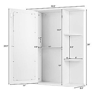 Tangkula Bathroom Medicine Cabinet, Wall Mounted Bathroom Cabinet with Mirror Door and Shelves, Wooden Hanging Wall Mirror Cabinet for Bathroom Laundry Living Room (White)