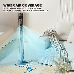 mollie Oscillating Quiet Tower Fan with Remote Control 3 Speeds 12H Timer Portable LED Display 47 Inch Electric Air Circulator Cooling Floor Standing Fan for Home Bedroom Office Living Room Black