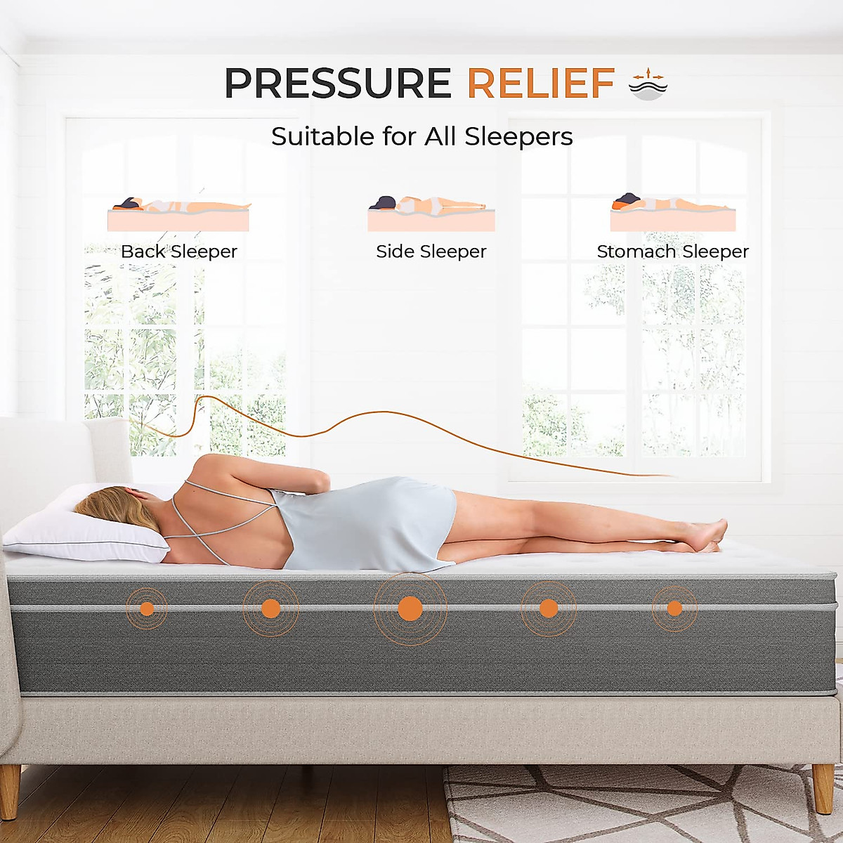 Sweetnight Queen Mattress, 12 Inch Memory Foam and Hybrid Innerspring Mattress for Motion Isolation and Cool Sleep, Mattress Queen, Grey, Island