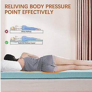 3 Inch Gel Memory Foam Cooling Mattress Topper Queen Size, Mattress Pad Cover for Pressure Relief, Bed Topper with Removable Cover，Soft & Breathable