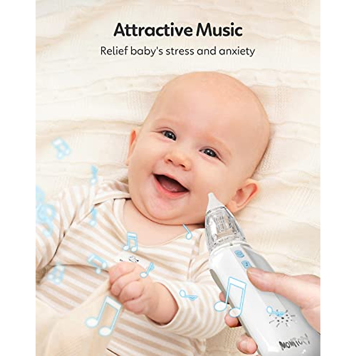 Nasal Aspirator for Baby, MOMTORY Electric Baby Nose Sucker, Powerful Booger Sucker Nose Cleaner with 3 Speeds of Suction, Music Function, 2 Silicone Tips, Fast Charging for 60 Days Use