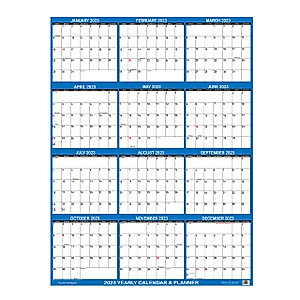 32" x 48" SwiftGlimpse 2023 Wall Calendar Erasable Large XL Wet & Dry Erase Laminated 12 Month Annual Yearly Wall Planner, Reversible, Navy