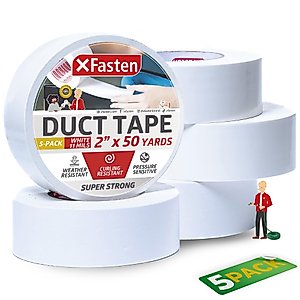 XFasten White Duct Tape Heavy Duty Waterproof 2 Inch x 50 Yards (5-Pack, 750ft Total) 11 mils Super Strong HVAC Duct Tape White Color for Indoor, Automobile, Repair, Patching and Outdoor Use
