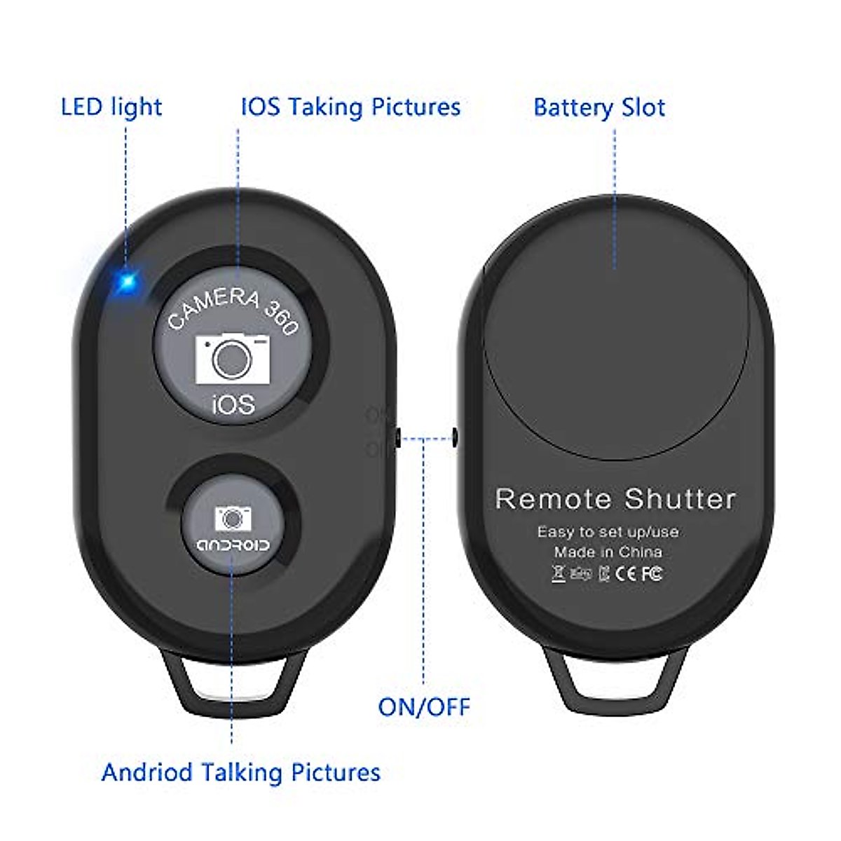 Wireless Camera Remote Shutter for Smartphones (2 Pack), zttopo Wireless Phone Camera Remote Control Compatible with iPhone/Android Cell Phone - Create Amazing Photos and Selfies, Wrist Strap Included