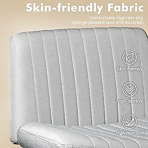 LEMBERI Criss Cross Chair with Wheels, Armless Wide Cross Legged Office Chair, Mid Back Swivel Computer Task Vanity Chairs for Home, Make Up,Small Space, Bed Room,Grey