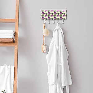 Leather Hook Rack Rail Wall Mounted, Rutabaga Vegetable Pattern Coat and Hat Self Adhesive Hooks up for Hanging Pant Towel Key Purse Kitchenware