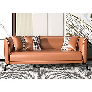 Sofa Couch Modern Living Room Sofa with Throw Pillows Composite Leather Breathable Fabric Sofa Couch Metal Support Feet High Rebound Sponge Cushions for Living Room Office