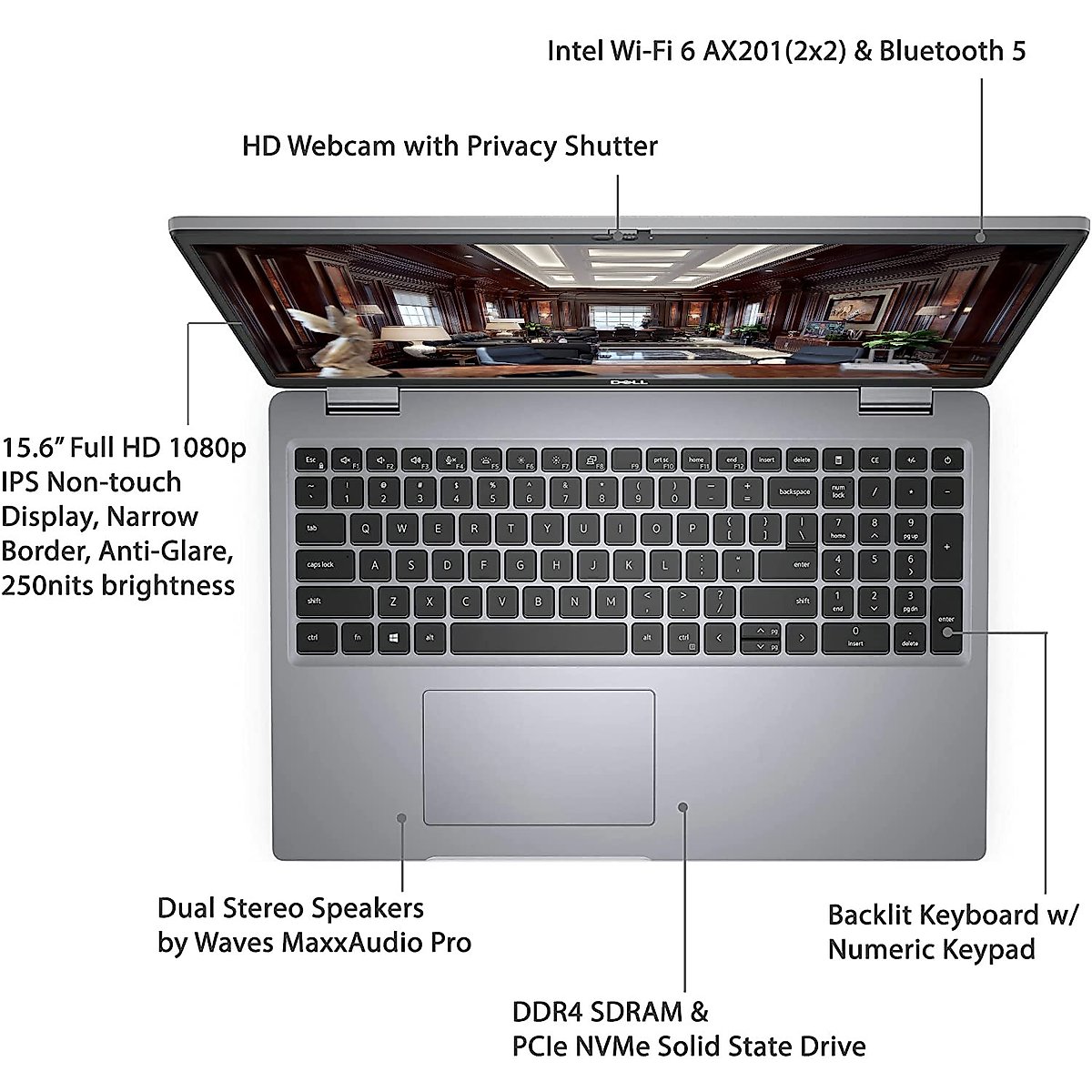 Dell Latitude 5520 Business Laptop, 15.6" FHD Display, Intel Core i5-1145G7 vPRO, 64GB DDR4 RAM, 1TB PCIe SSD, IR Camera, HDMI, Backlit Keyboard, Wi-Fi 6, Thunderbolt 4, Windows 11 Pro