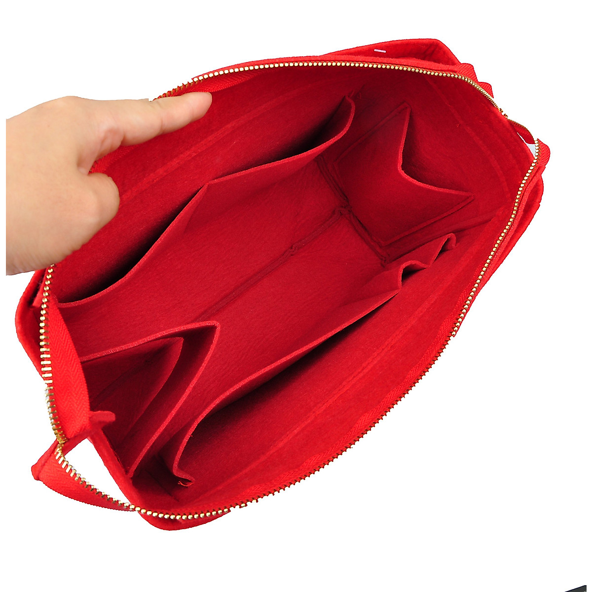 Vercord Felt Zipper Handbag Tote Purse Duffel Backpack Organizer Insert Red Medium