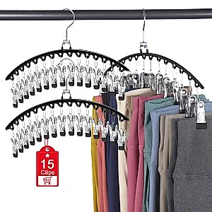 3Pack Legging Organizer for Closet, Metal Yoga Pants Hanger w/Rubber Coated 3 Pack w/15 Clips Hangers Space Saving Closet Organizers and Storage, Black