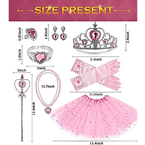BIBUTY Princess Dress Up Accessories Princess Crown for Little Girls, 10pcs Princess Jewelry Set with Girls Tutu Skirt Princess Gloves Tiara Wand, Costume Set Toy Gift for 3 4 5 6 Year Toddler Girls