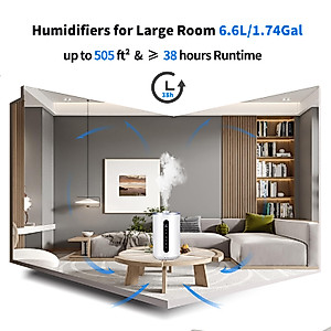 Tower Humidifiers for Large Room,Hioo 6.6L 1.74Gal Topfill Ultrasonic Warm and Cool Mist Air Humidifier for Bedroom with 8H Timer 360° Nozzle Adjustable Humidistat Night Light for Nursery Home Plant
