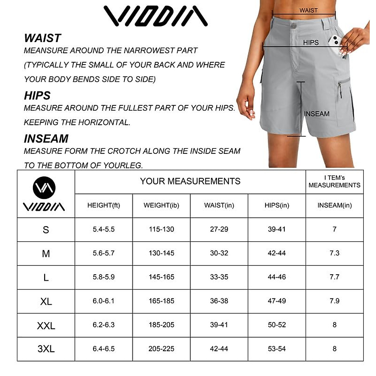 Viodia Women's 7" Hiking Cargo Shorts with Pockets Quick Dry Lightweight Shorts for Women Golf Casual Summer Shorts Steel Grey