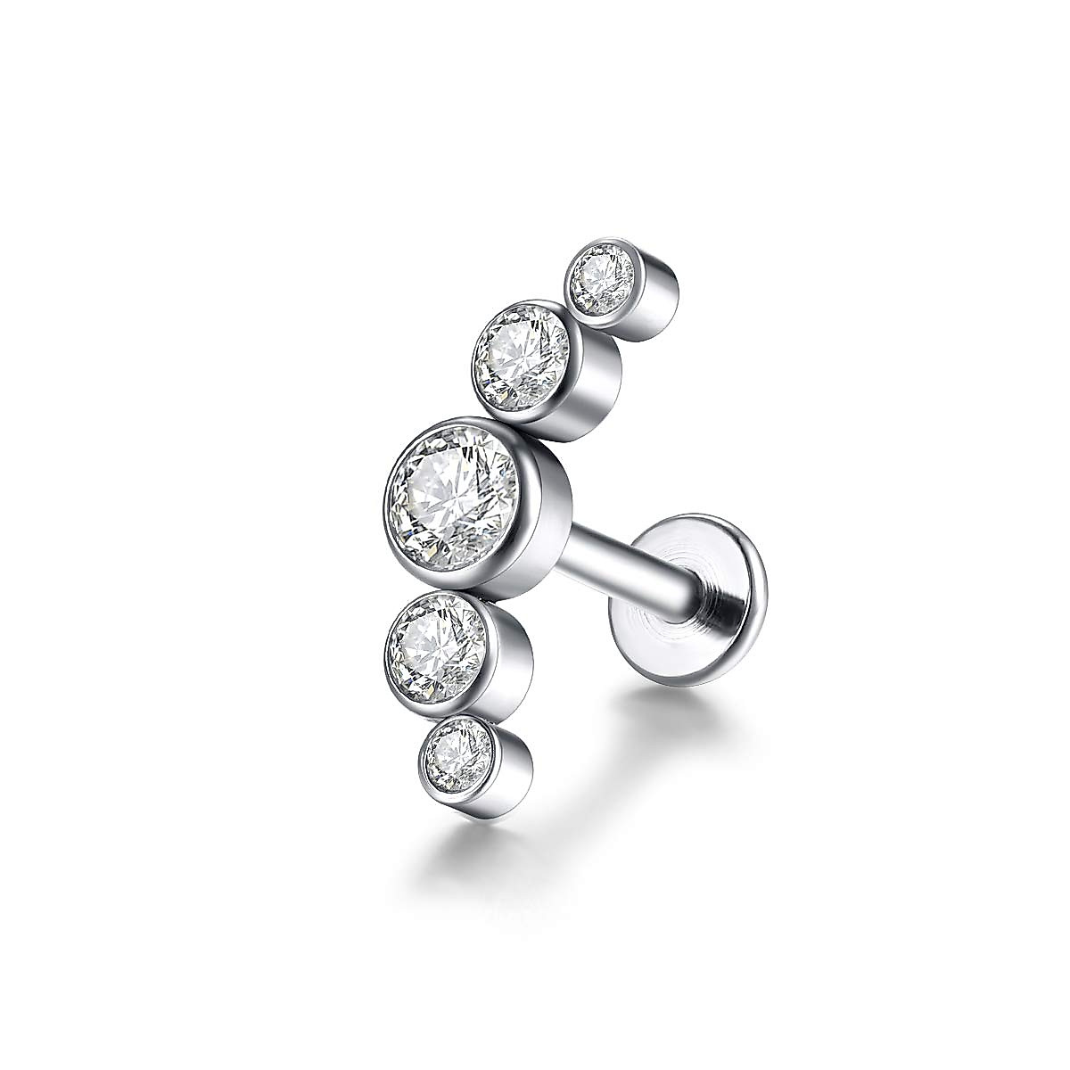 KaseStyle G23 Titanium Labret Studs 16G Internal Threaded Helix Cartilage Tragus Conch Earring Monroe Cluster Piercing Jewelry (C: 1 pcs silver)