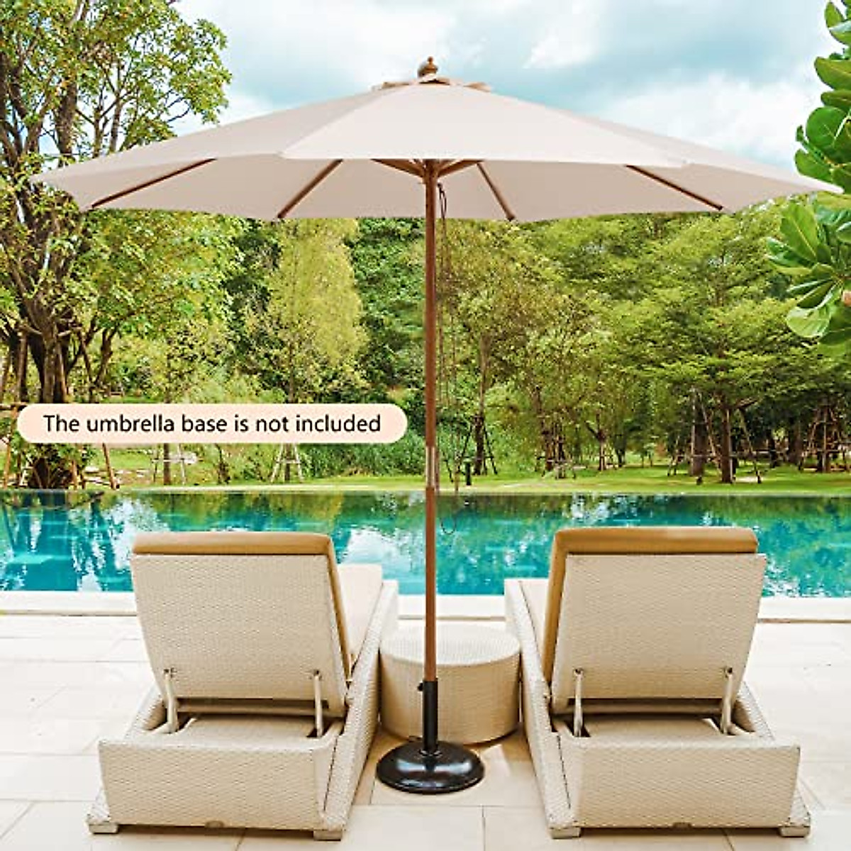 HAPPYGRILL 10 FT Patio Wooden Umbrella Table Market Umbrella with 8 Bamboo Ribs, 3 Adjustable Heights, Rope Pulley Lift, Detachable Pole & Vented Roof, Outdoor Umbrella for Garden Poolside Backyard