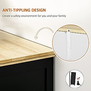 HOMCOM Sideboard Buffet Cabinet with Storage Drawers, Rubber Wood Top and Adjustable Shelves, Kitchen Cabinet Coffee Bar Cabinet, Black