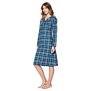 Casual Nights Women's Flannel Plaid Long Sleeve Sleepwear Nightgown - Navy - Large