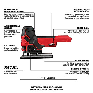 For Milwaukee 2737B-20 M18 FUEL 18V Cordless Barrel Grip Jig Saw - Bare Tool