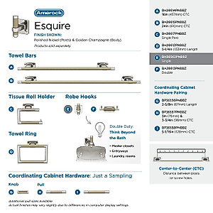 Amerock BH36563PNBBZ | Polished Nickel/Golden Champagne Single Robe Hook | 2-11/16 in. (68 mm) Length Towel Holder | Esquire | Towel Hook for Bathroom | Bathroom Hardware | Bath Accessories