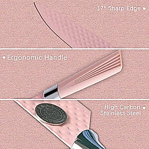 Tinor Kitchen Knife Set, 9 Pieces Pink Knife Set with Acrylic Block Cutting Board & Sharpener, High Carbon Stainless Steel Chef Knife Block Set, Nonstick Coating