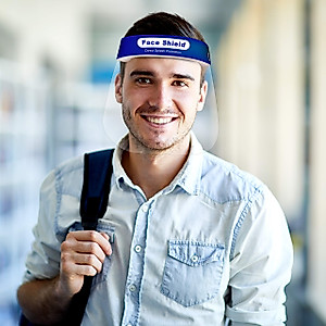 Face Shield 10-Pack, Reusable Transparent Anti-Fog Visor Full Face Safety Cover with Comfort Foam, Adjustable Band to Fit All Sizes, 10-Pack