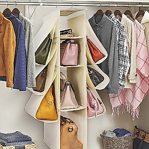 DYYGIRL Hanging Purse Organizer Wardrobe Closet Organizer 10 Pockets Hanging Closet Storage Bag Nonwoven for Wardrobe Accessories Storage Bag(Beige)